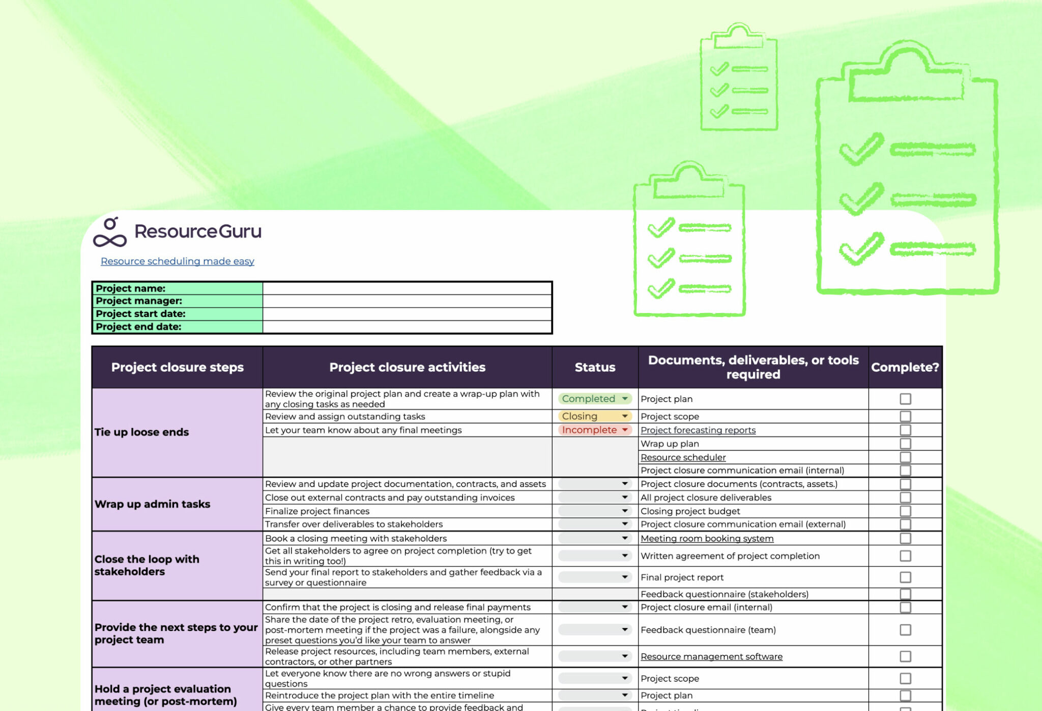 Project Closure Checklist Free Template 