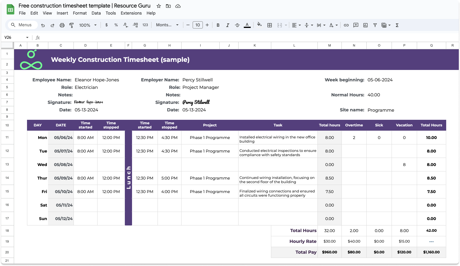 Construction timesheet template: Free and printable