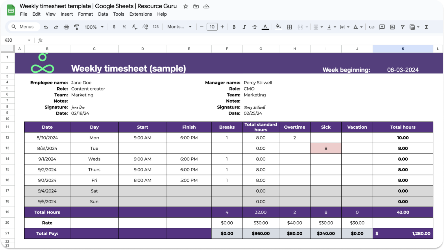 Free weekly timesheet templates | Excel, Google Sheets, PDF