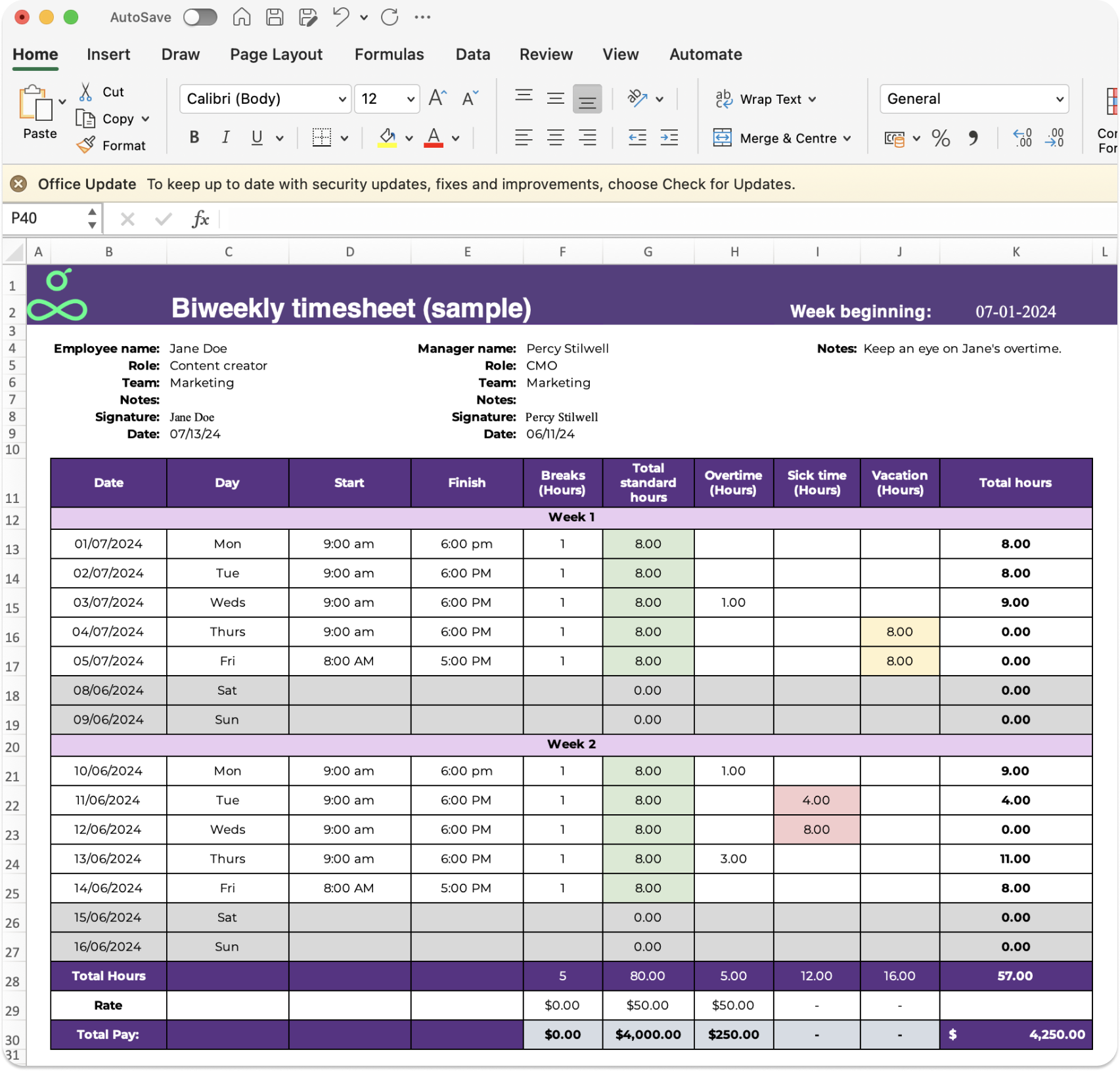 Biweekly timesheet templates: Free download, multiple formats