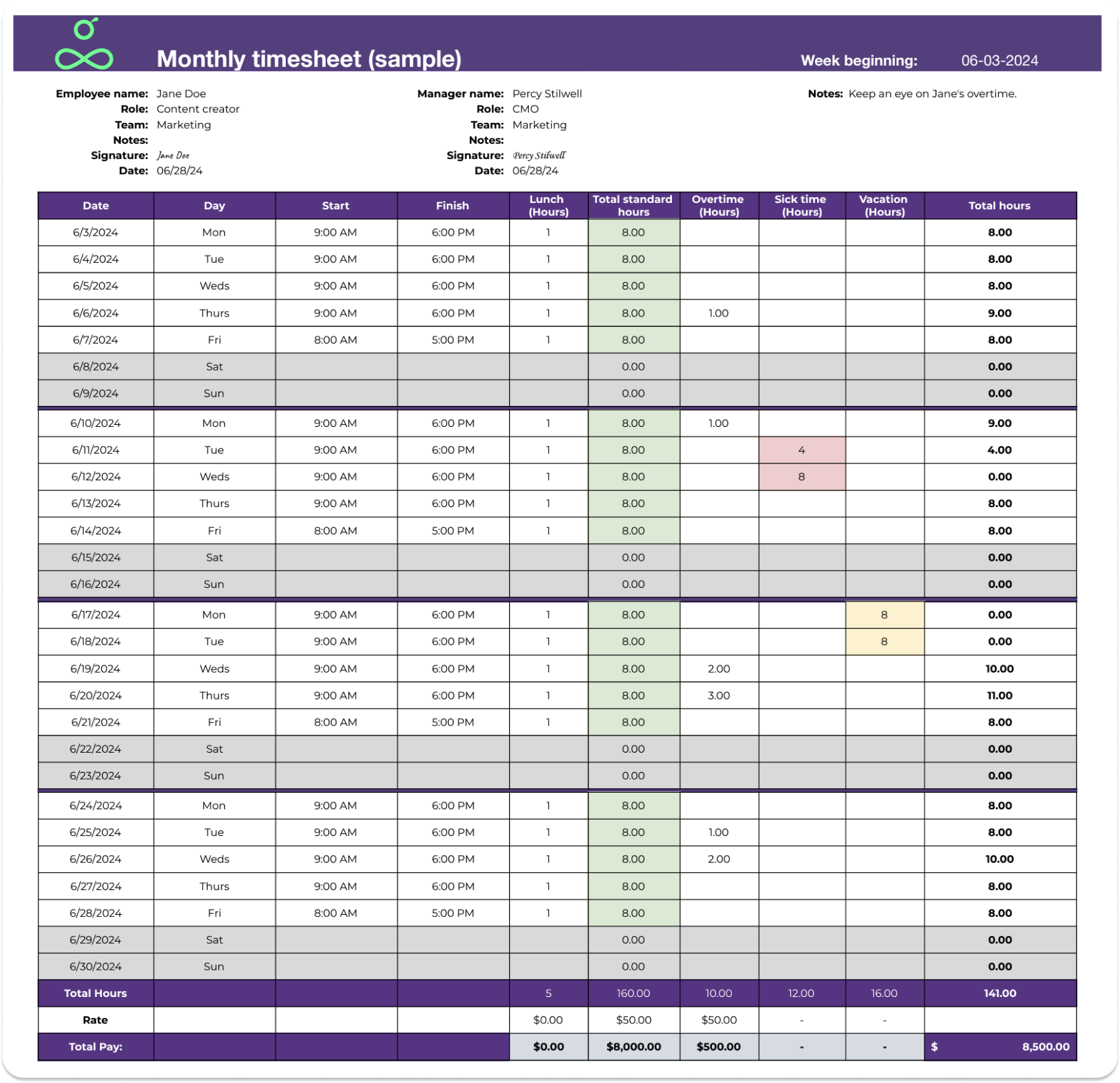 Monthly timesheet templates: Free to download, multiple formats